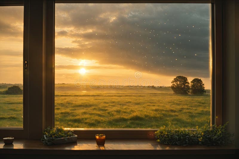 Looking Out of a Window on a Evening Sunset. Ai Generative Stock ...
