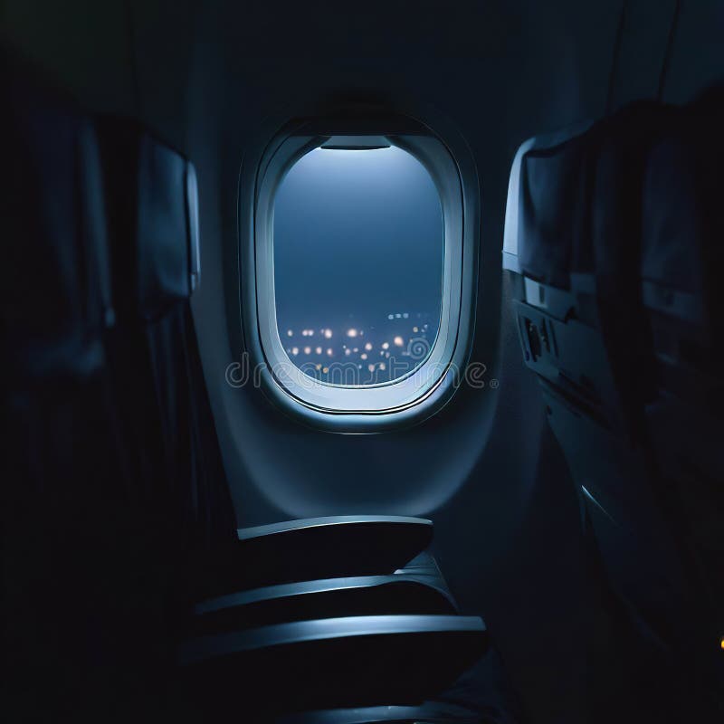 Looking Out of the Window of the Plane, Sitting in the Cabin,night Sky ...