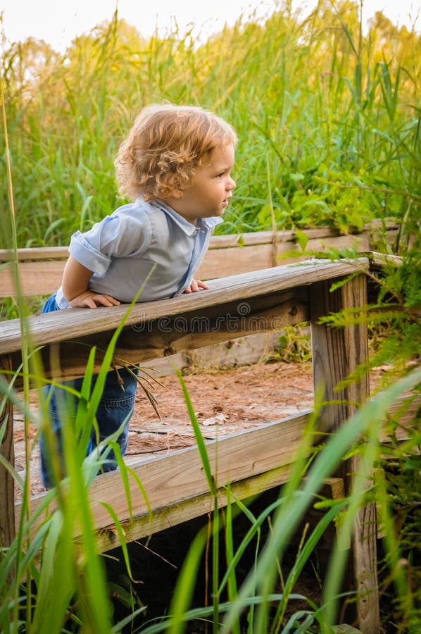 Looking Over a Bridge stock photo. Image of male, baby - 103234206