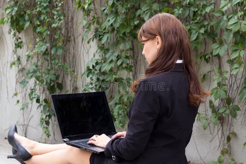Looking Over Shoulder of Business Woman with Laptop Stock Image - Image ...