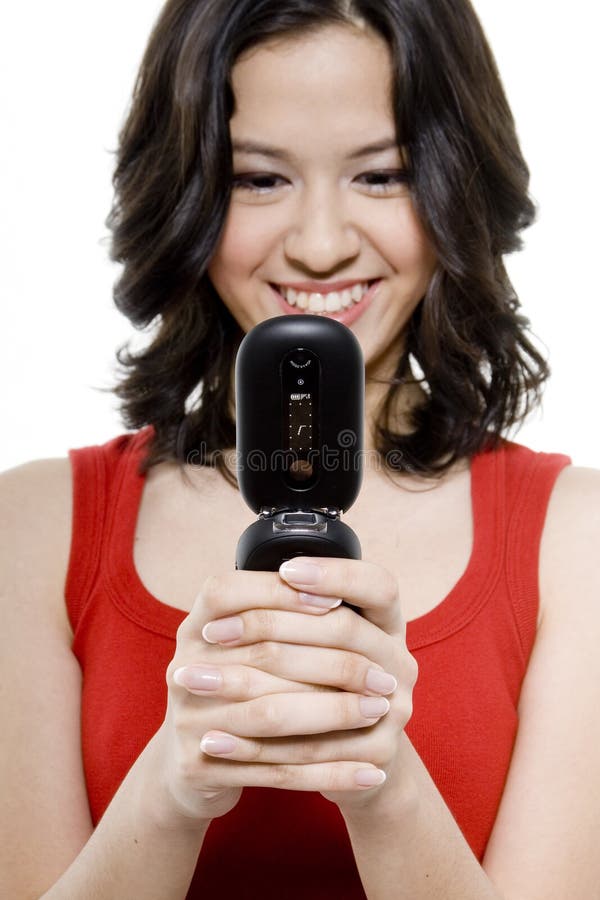 Looking at Phone stock photo. Image of pretty, smiling - 1890570