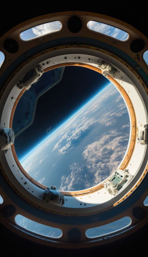 Looking at Planet Earth Trough a Window at the Spacestation Above Earth ...