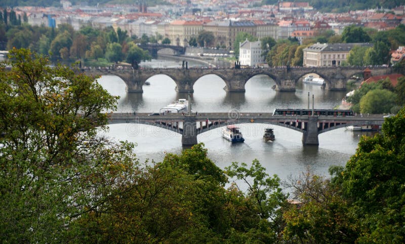 Looking at Prague Bridges from Letna Park Hill Stock Photo - Image of ...
