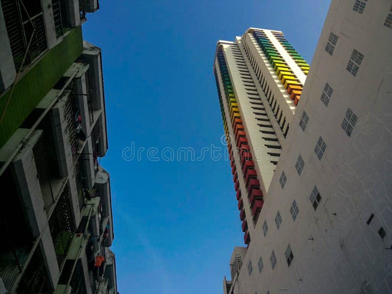 Looking at the Rainbow-colored Tall Buildings from Below Stock Photo ...