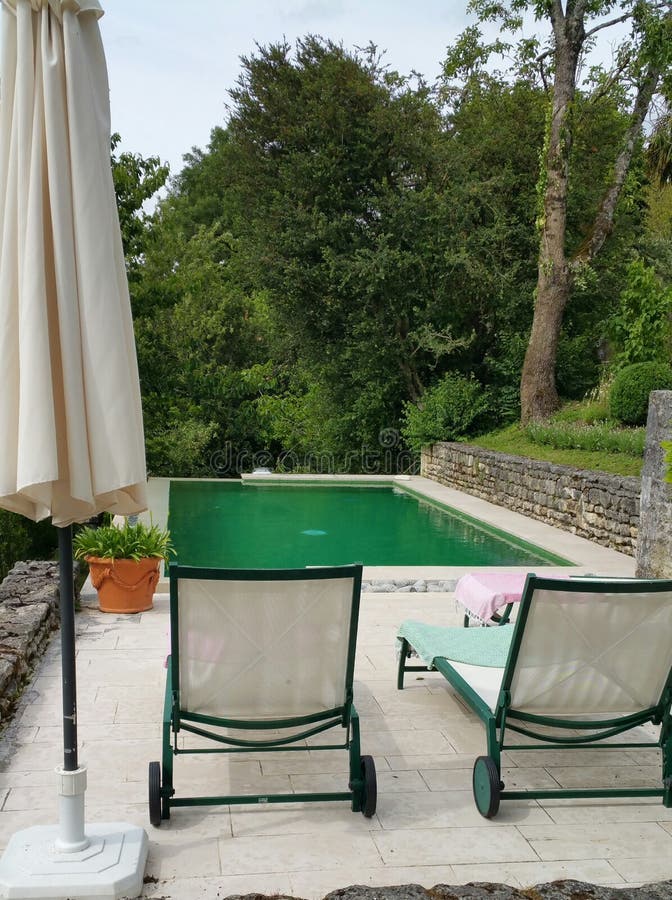 Looking at Rectangular Swimming Pool on Garden Terrace Stock Photo ...