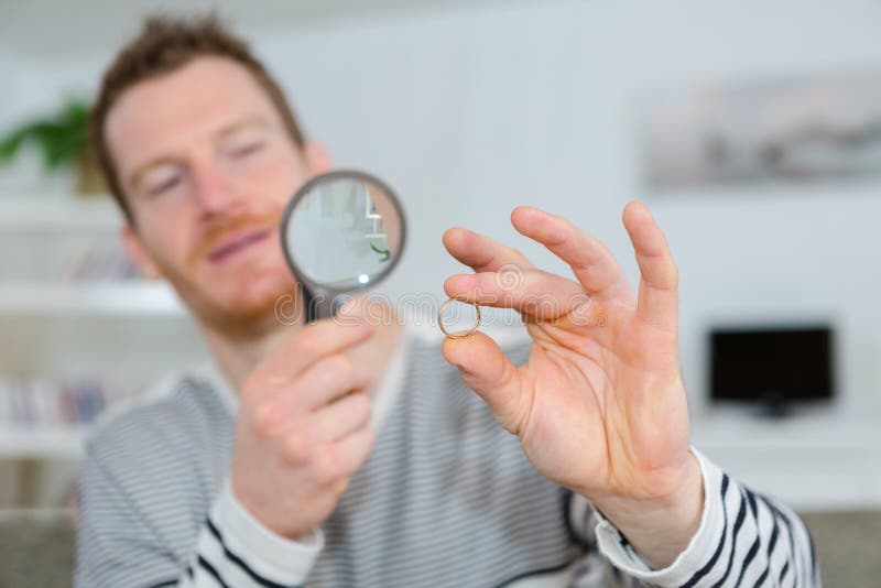 Looking at Ring Using Magnifying Glass Stock Image - Image of style ...