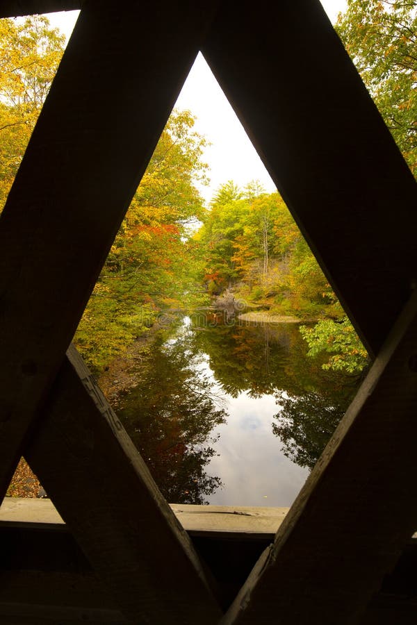 Inside Keniston Covered Bridge in New Hampshire, with Fall Colors Stock ...