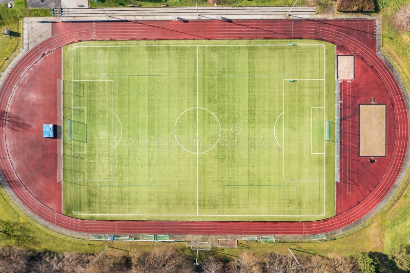 Top view of a soccer field stock photo. Image of running - 214384594
