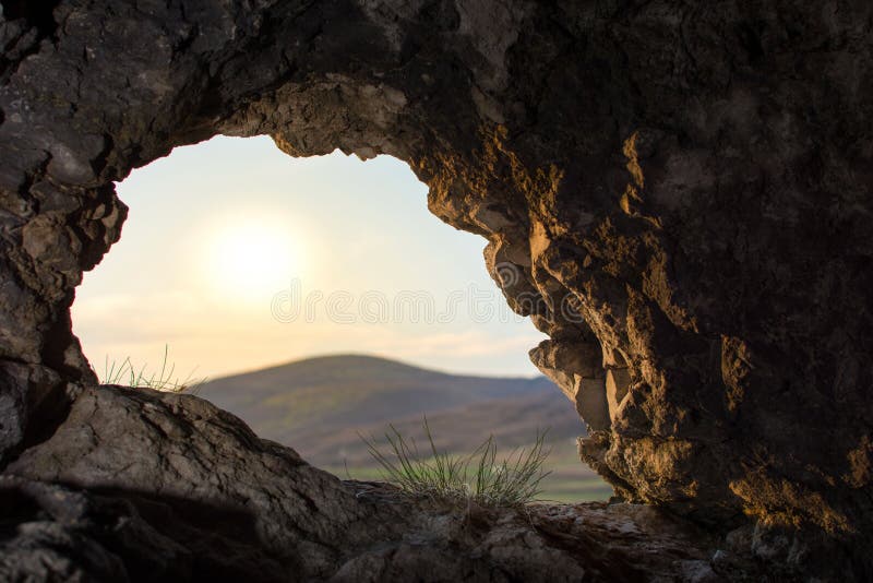 Looking Thru a Cave Opening Stock Image - Image of rock, landscape ...