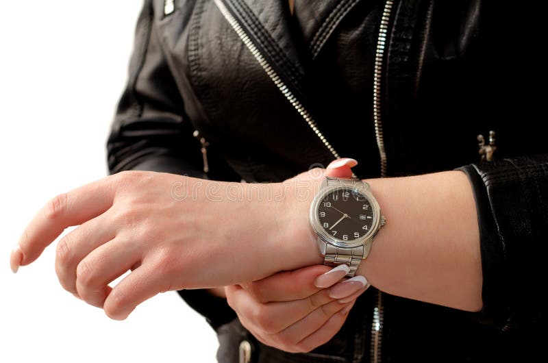 Looking at the Time on the Clock on a Female Hand Close-up Stock Photo ...