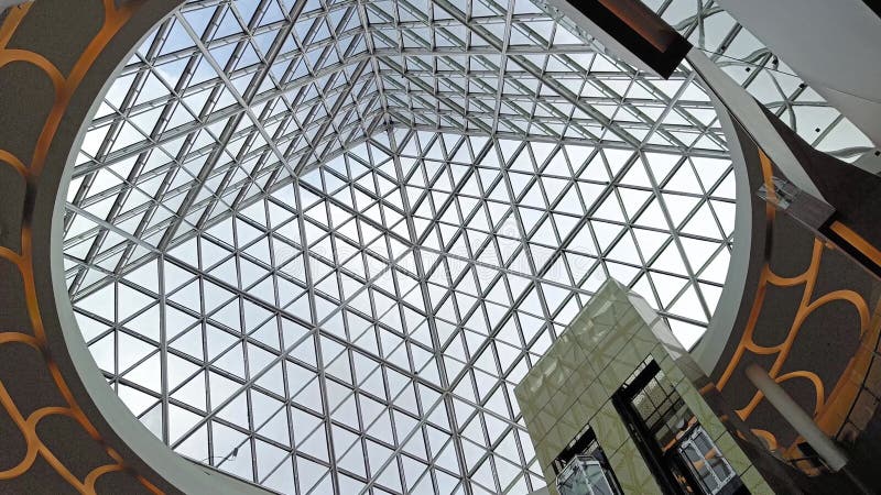 Looking from Under the Ceiling of a Mall Building with a Modern ...