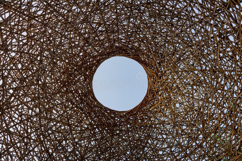 Looking Up of a Bamboo Structure with a Circle Hole Stock Image - Image ...