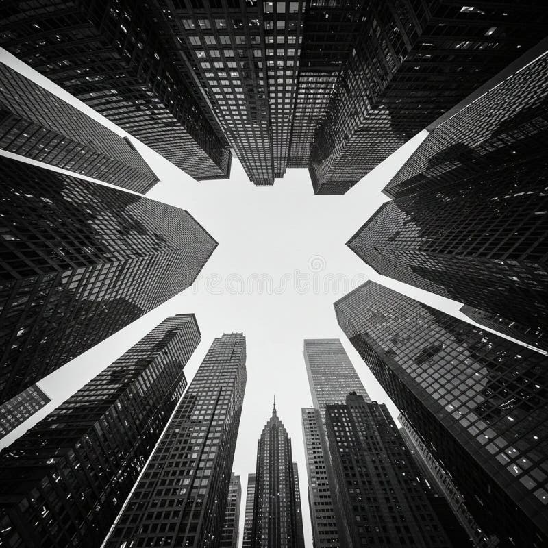 Looking Up from Below, a Striking Array of Skyscrapers Forms a Towering ...