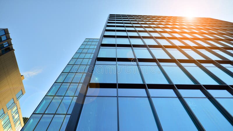 Looking Up Blue Modern Office Building. Stock Image - Image of ...