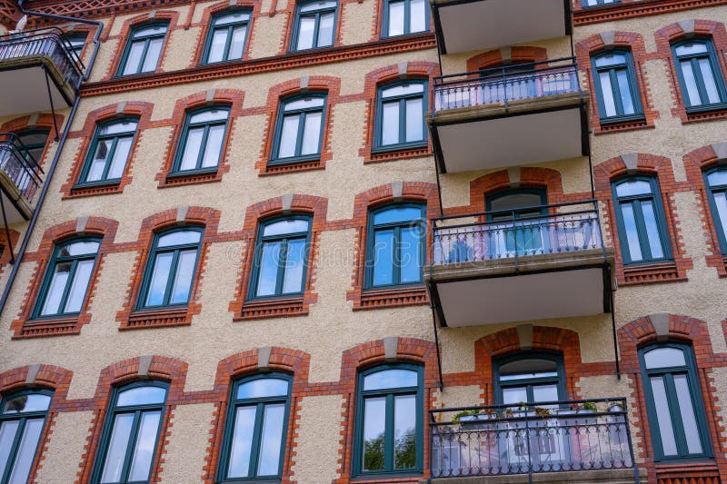 Red Brick Apartment Building on Fall Morning Stock Photo - Image of ...