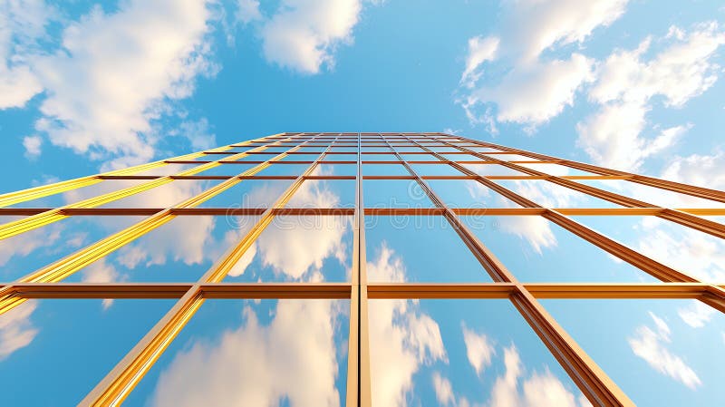 Building Exterior Reaching To the Sky Reflected in Golden Windows Stock ...