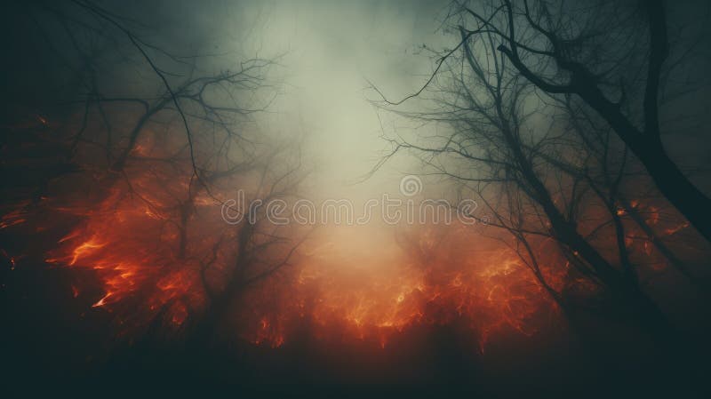Looking Up within Burning Trees in a Forest Stock Illustration ...