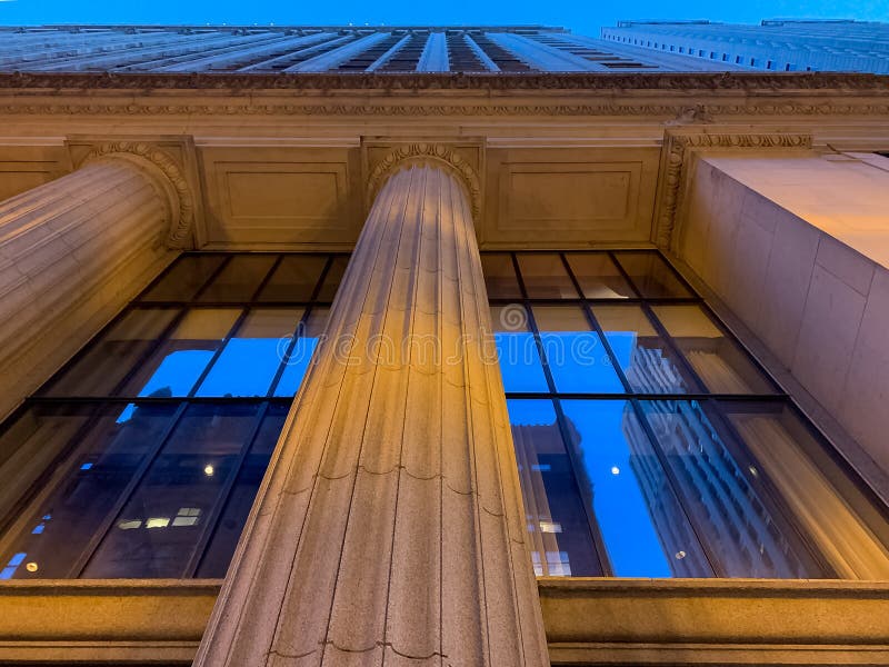Looking Up at a Column-lined Building in Downtown Chicago Loop Stock ...