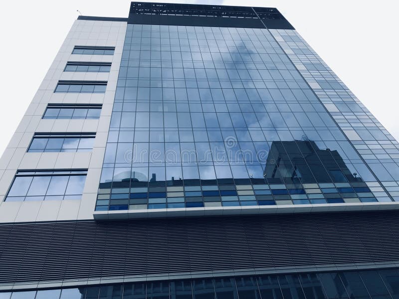 Looking Up, Glass Building & Reflections Stock Image - Image of line ...