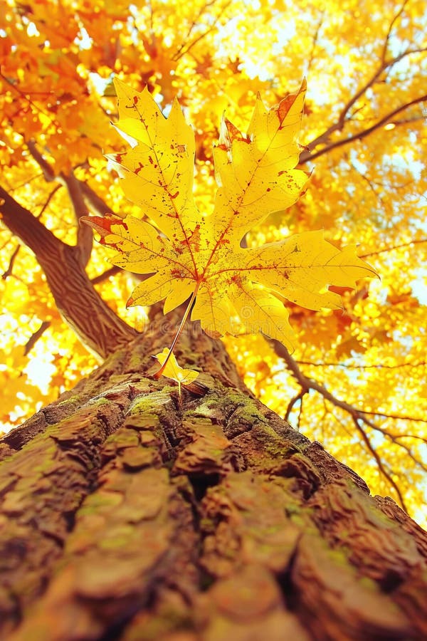 Looking Up, Golden Canopy a Stunning View of Fall Foliage from the Base ...
