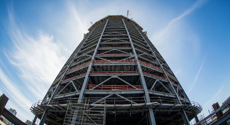 Colossal Skyscraper Under Construction Viewed from Ground Level with ...