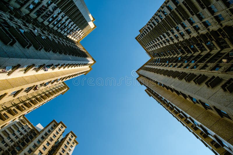 Looking Up on High Rise Apartment Buildings - Skyscraper and Blue Sky ...