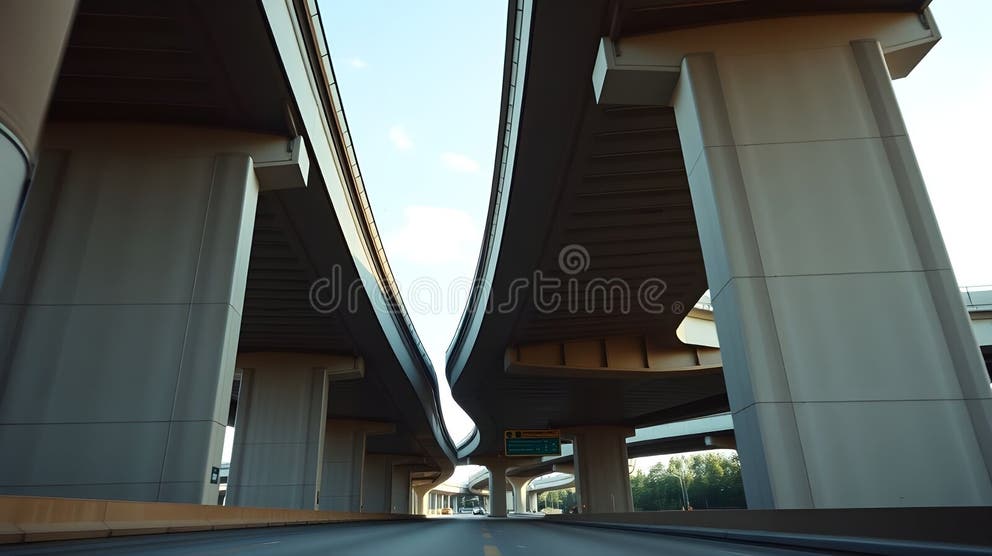 Looking Up at a Highway Overpass from a Low Angle Stock Illustration ...