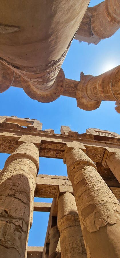 Looking Up at the Hypostyle Hall Columns in Karnak Temple, Egypt Stock ...