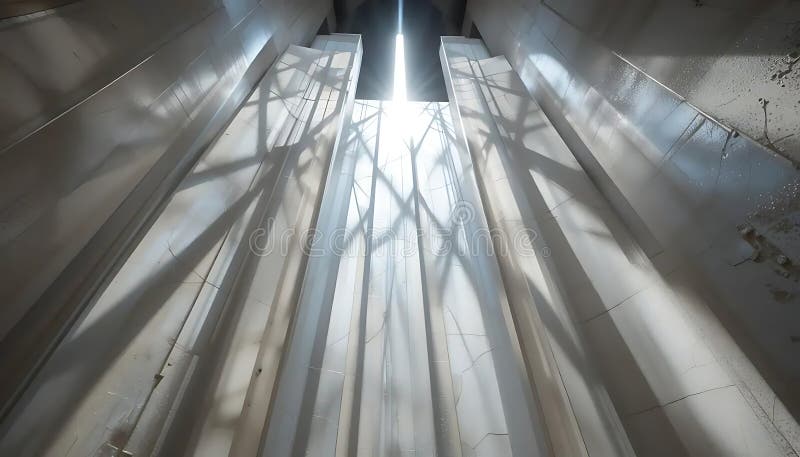 Looking Up at Interior Columns with Light and Shadow Pattern Stock ...