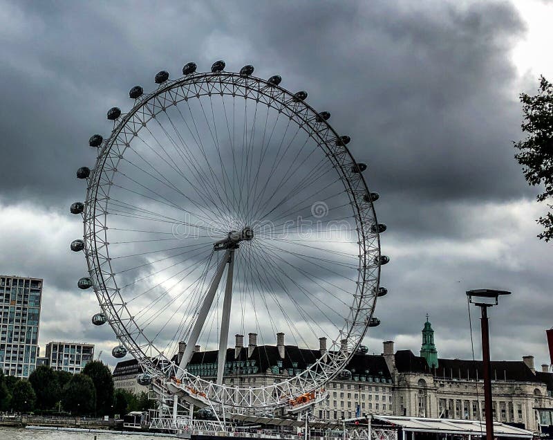 Looking Up at the London Eye with Overcast Background Editorial Stock ...