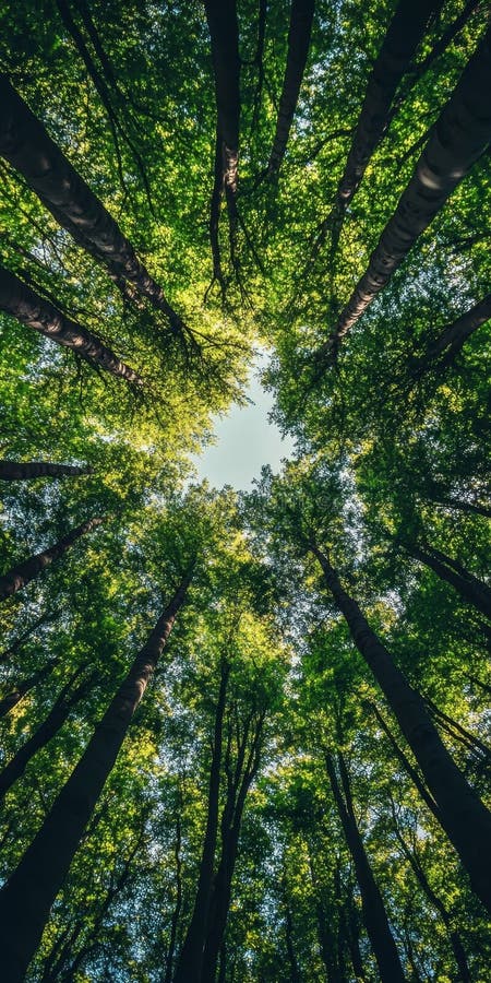 Looking Up, Mighty Redwood Trees Tower Above in a Lush Forest, Creating ...