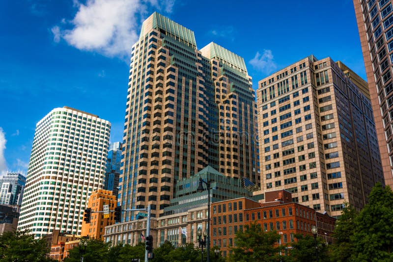 Looking Up at Modern Buildings in Boston, Massachusetts. Stock Image ...