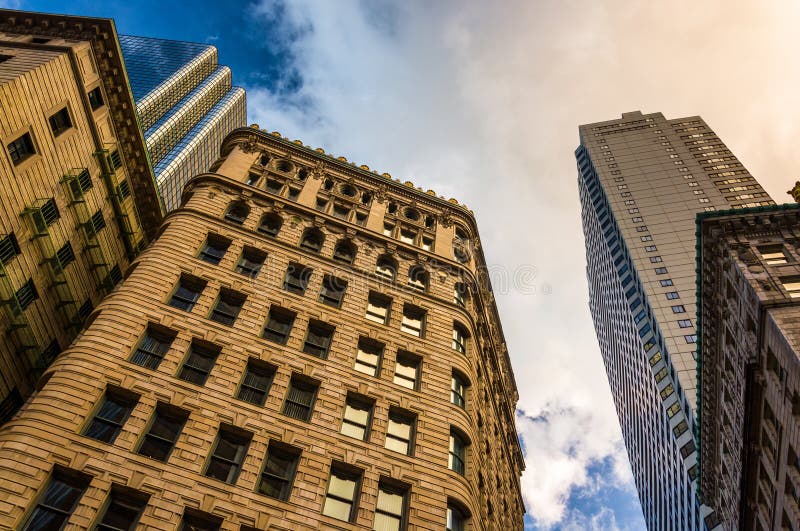 Looking Up at Modern Buildings and Old Architecture in Boston, M Stock ...