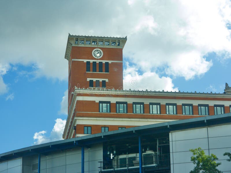 Looking Up at the Modern Clock Tower from the Canal Side Editorial ...