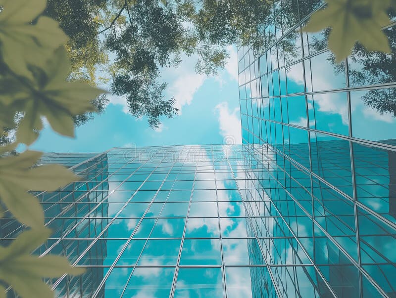 Skyward View: Reflective Glass Facade Under Sunlight Stock Image ...