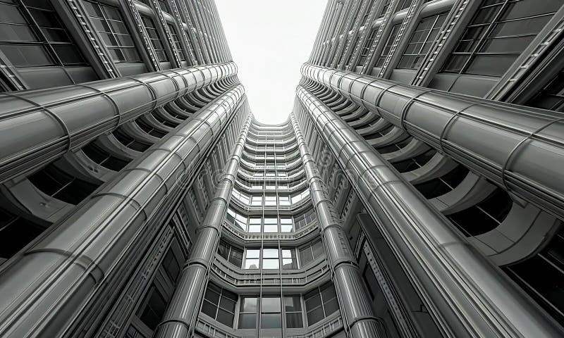 Looking Up at a Modern, Tall Building S Interior Courtyard ...