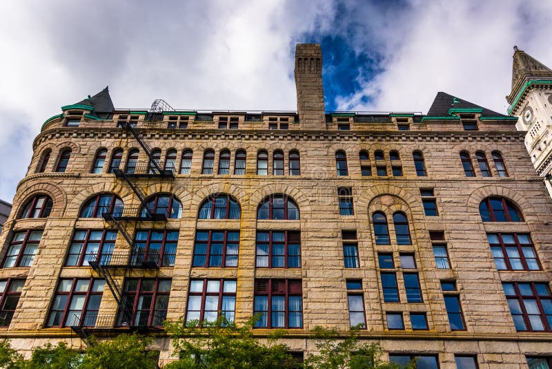 Looking Up at an Old Building in Boston, Massachusetts. Stock Photo ...