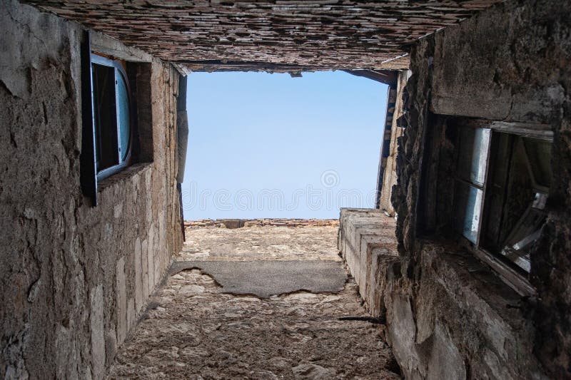Looking Up at Old Building To Sky in Perspective View Stock Image ...