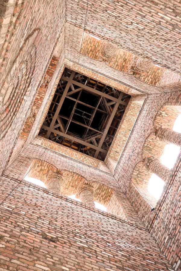 Looking Up in Orange Brick Tower Stock Image - Image of wall, iron ...