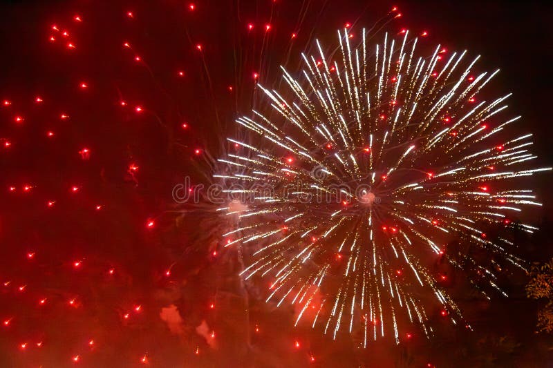 Looking Up at Pretty Fireworks Illuminating the Night Sky Stock Photo ...