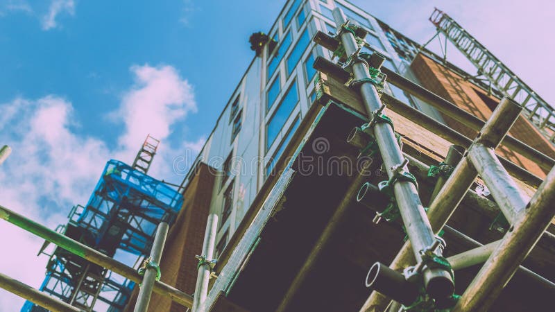 Looking Up at Scaffolding on a Building from a Corner Angle Stock Photo ...