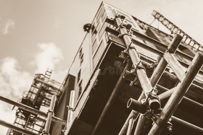 Looking Up at Scaffolding on a Building from a Corner Angle in S Stock ...