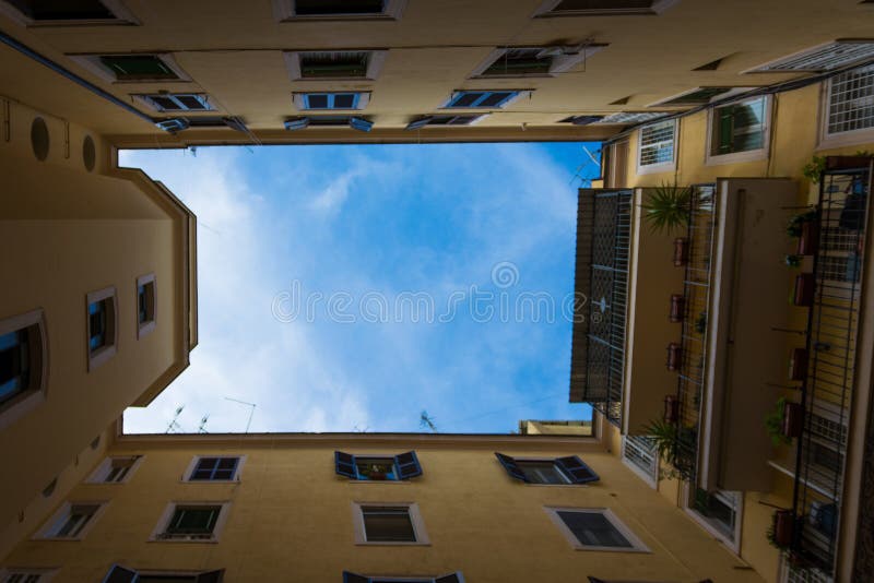 Looking Up Sky Italian Courtyard Rome Windows Stock Photo - Image of ...
