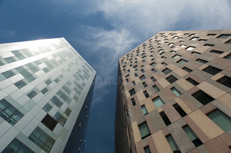 Looking Up between Skyscrapers Stock Image - Image of building, detail ...