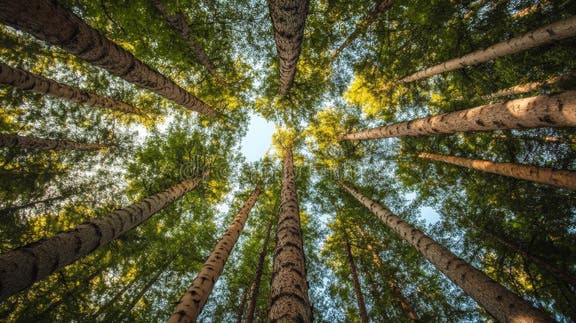 Looking Up at Sunlight through Towering Trees, a Circular Frame of ...