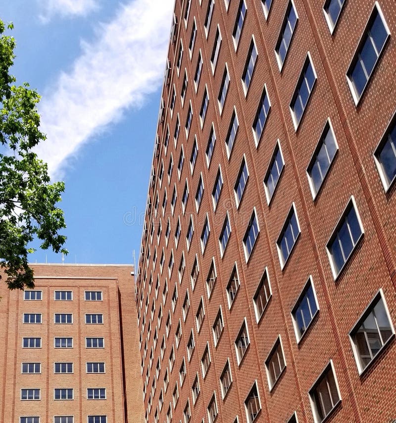 Looking Up at Brick Residential Building Structure with Many Windows ...