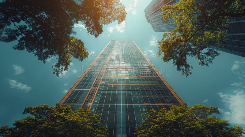 Looking Up at a Tall Building with Trees in the Foreground Stock Image ...