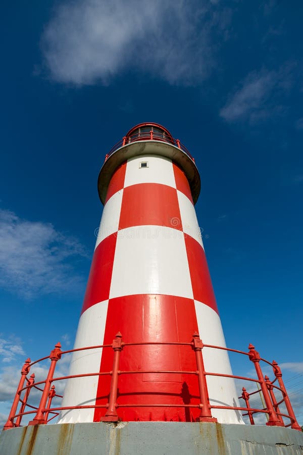 Looking Up At Tall Red And White Lighthouse Stock Image - Image of ...