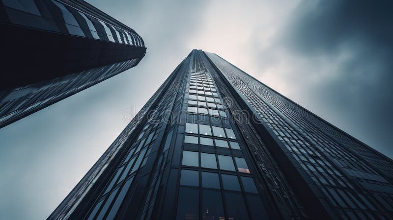 Looking Up at a Tall Skyscraper with a Cloudy Sky in the Background ...