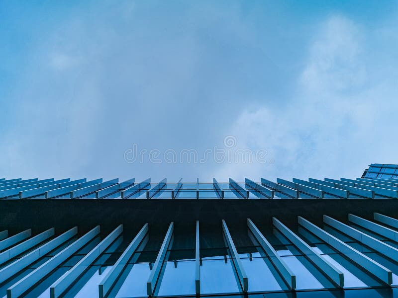 Looking Up To Facade of High Glass Building Stock Photo - Image of ...